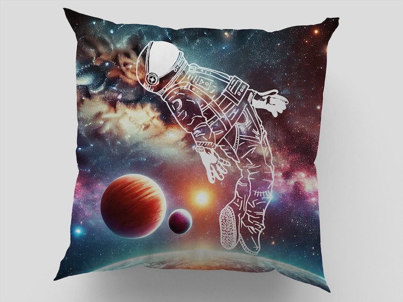 Spaceman Floating in the Stars Cushion. Astronaut Exploring Outer Space ...
