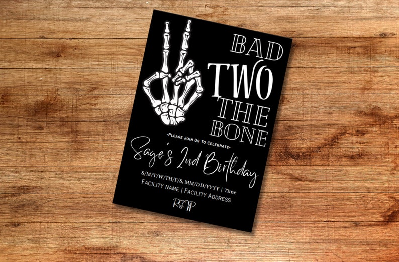 Bad Two the Bone Editable Digital Birthday Party Invitation. - Etsy