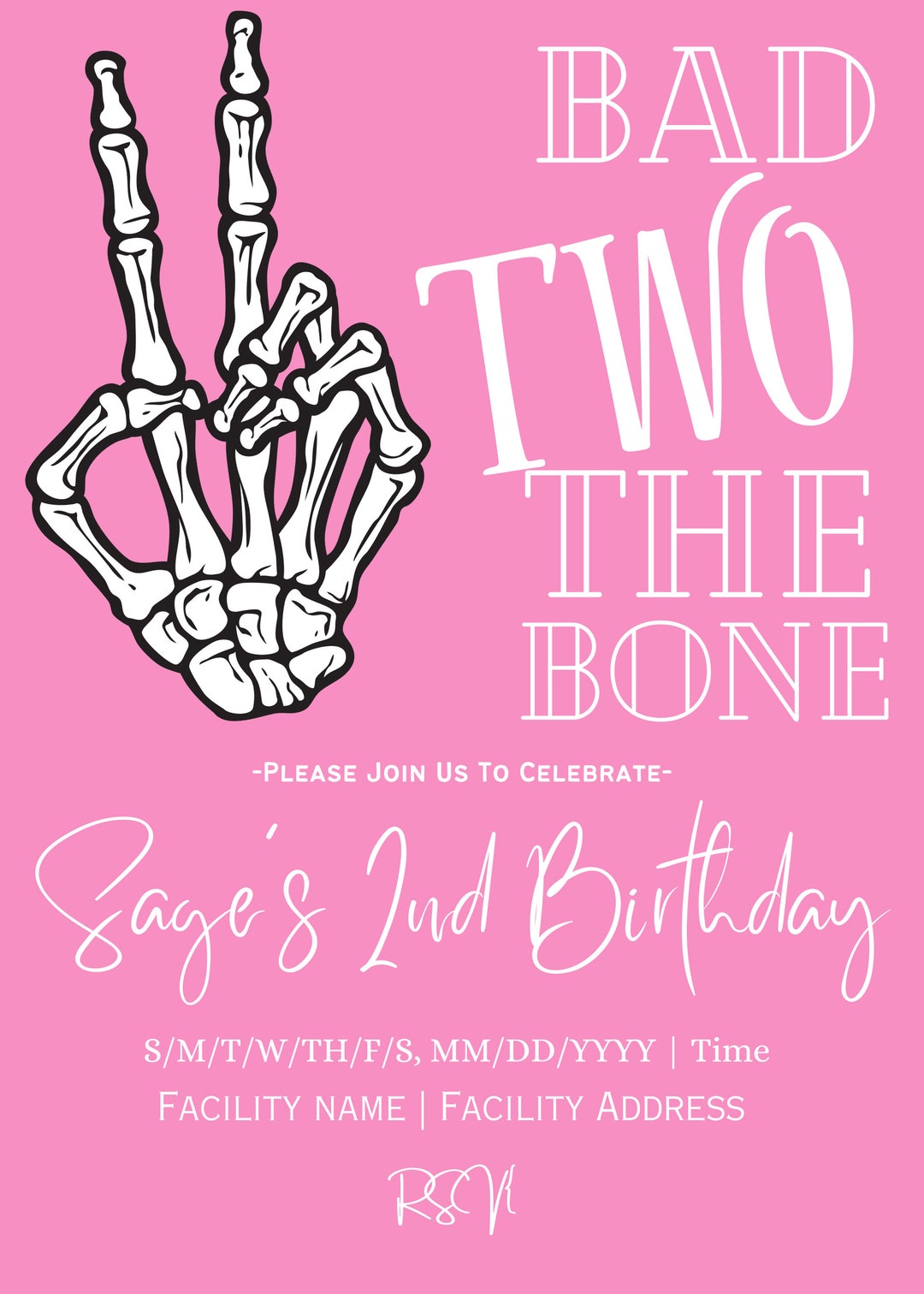 Light Pink Bad Two the Bone Birthday Invitation - Etsy
