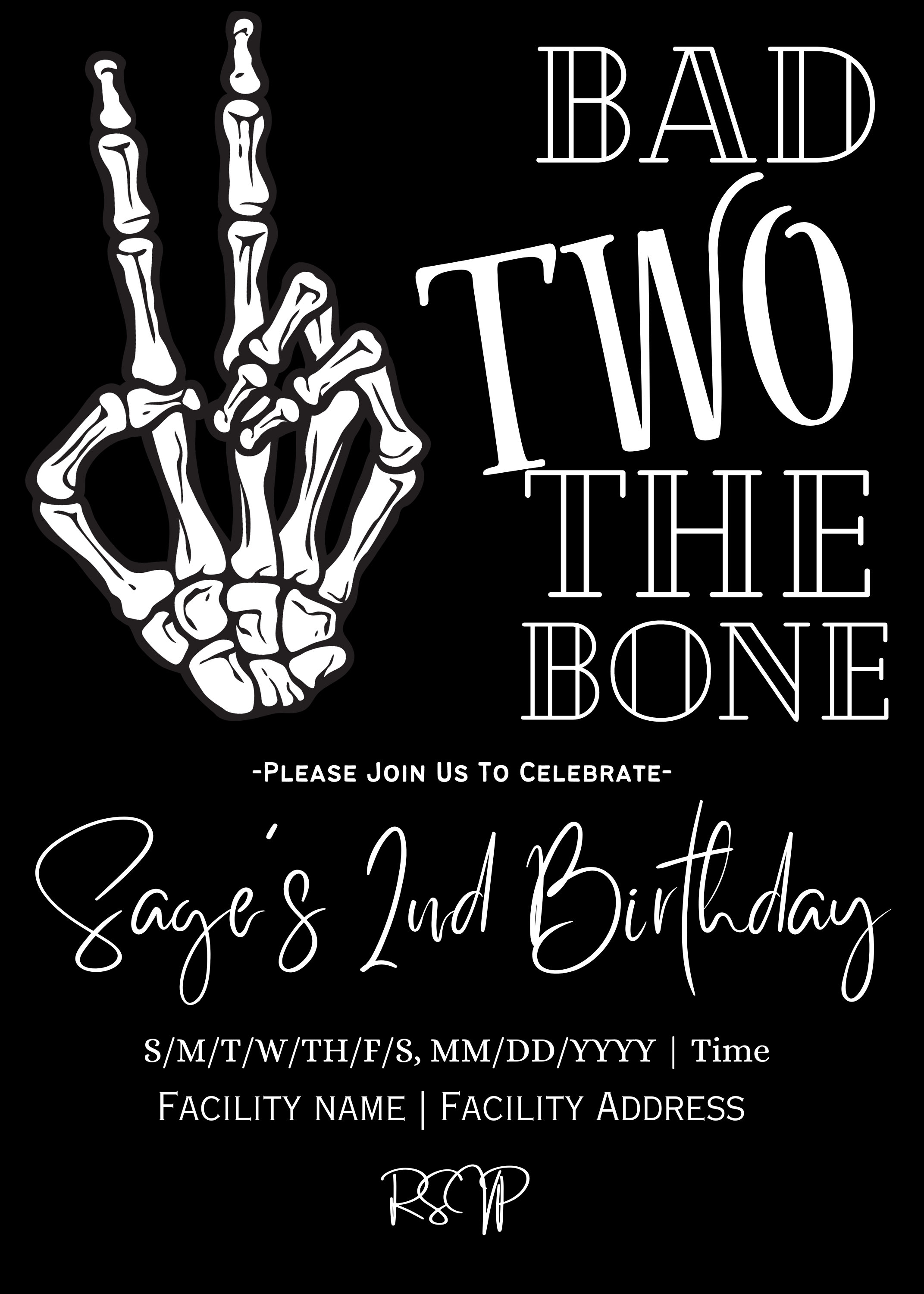 Bad Two the Bone Editable Digital Birthday Party Invitation. - Etsy