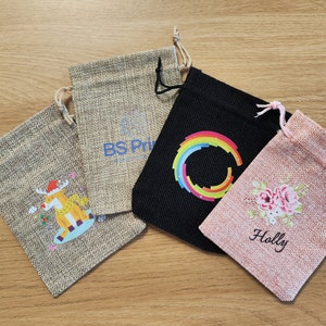 Personalized Burlap Bags, Mini Custom Printed Hessian Drawstring Bags ...