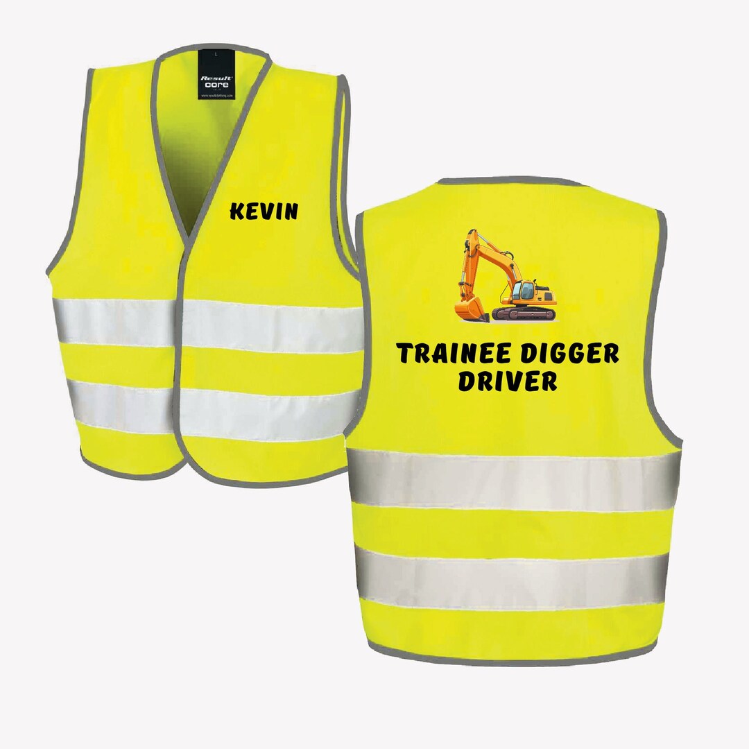 Trainee Digger Driver Hi Vis Vest, Kids Personalized Hi Vis Vest ...