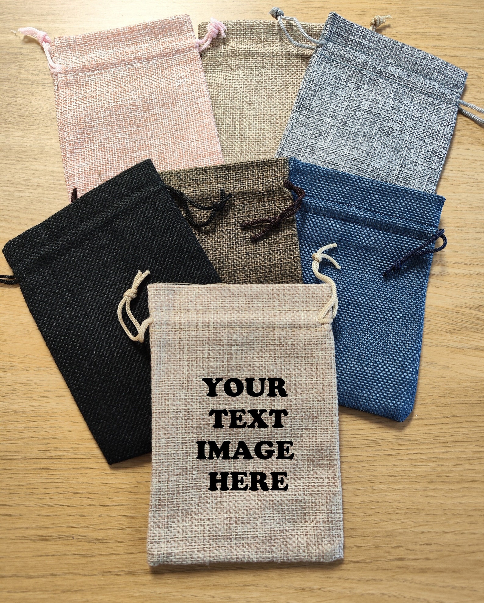 Personalized Burlap Bags, Mini Custom Printed Hessian Drawstring Bags ...