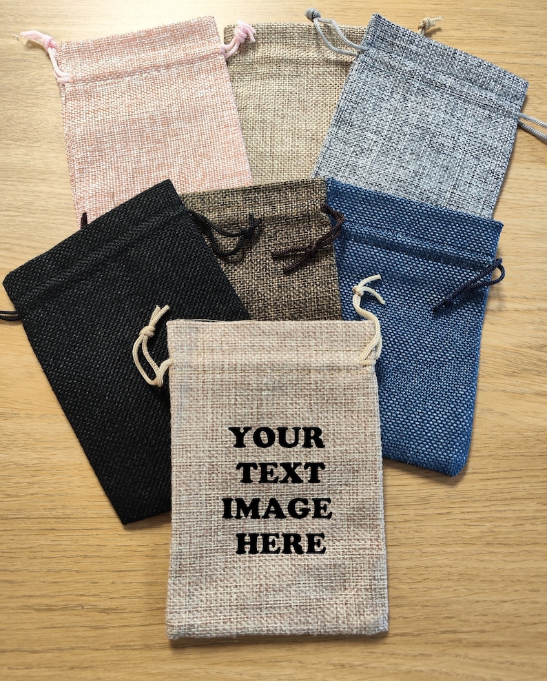 Personalized Burlap Bags, Mini Custom Printed Hessian Drawstring Bags ...