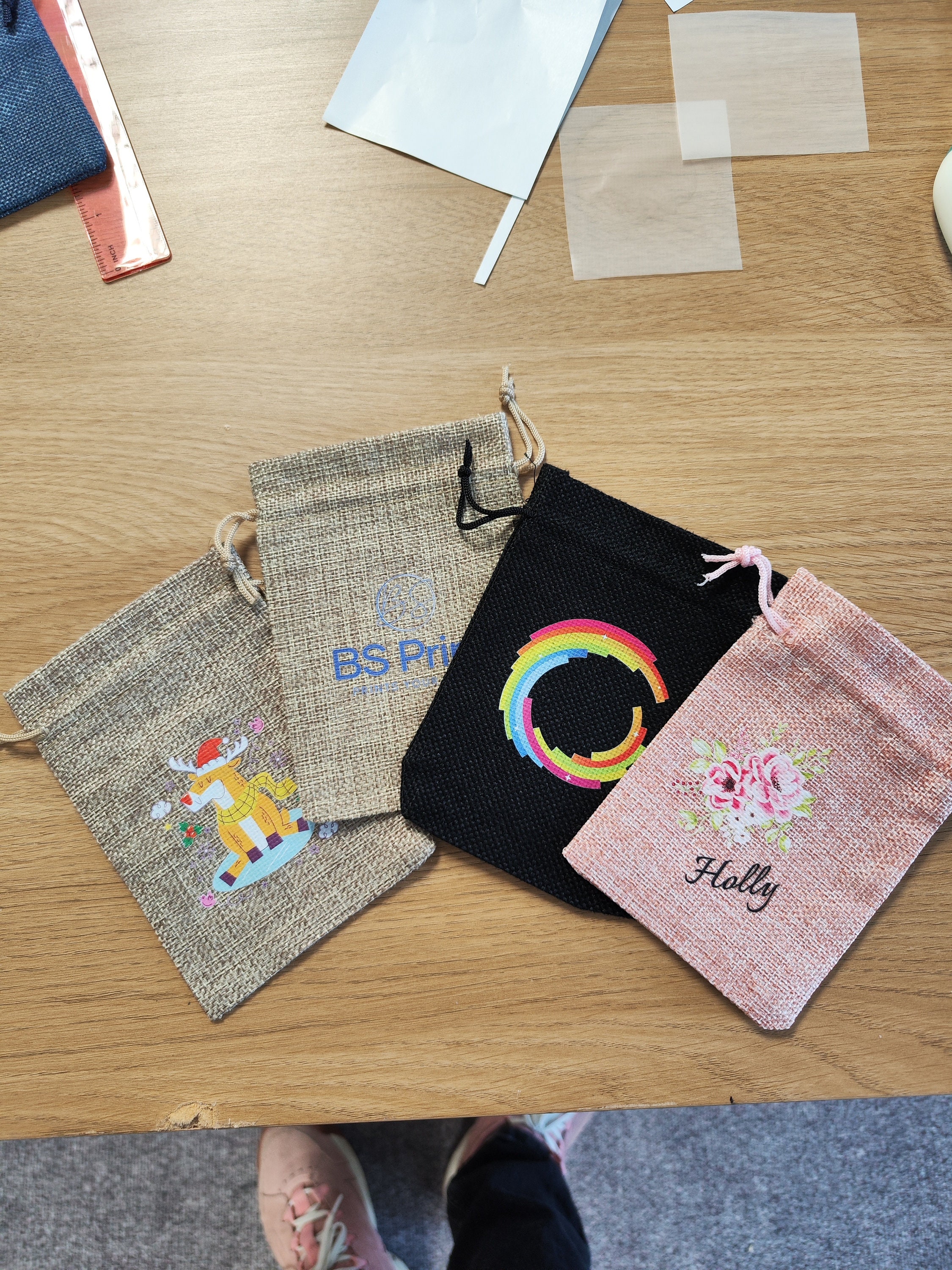 Personalized Burlap Bags, Mini Custom Printed Hessian Drawstring Bags ...