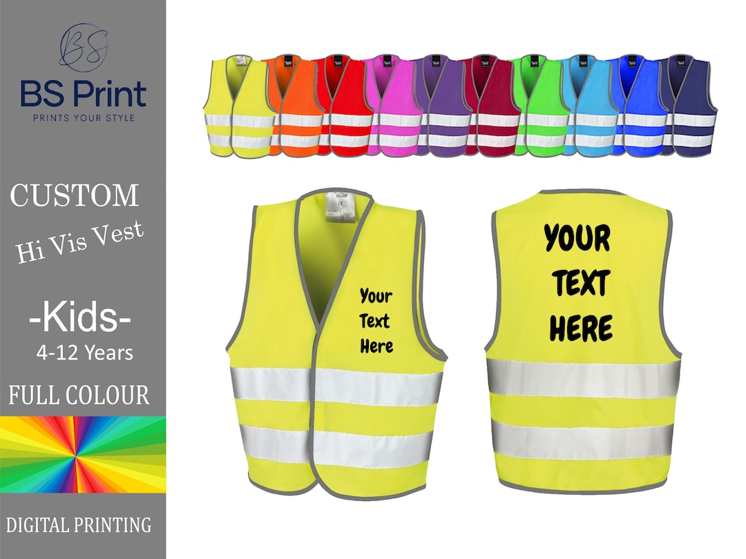 Children Custom Hi Vis Vest, Kids Personalized Hi Vis Vest, Visibility ...