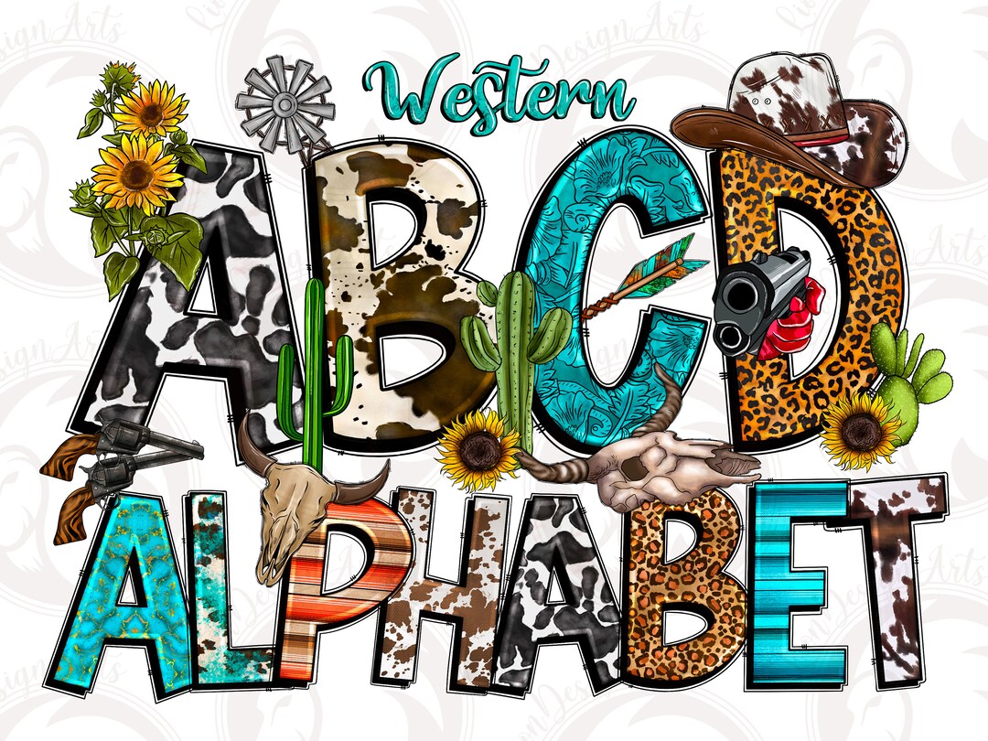 Western Alphabet Bundle Png, Cowhide Alphabet Png, Western Doodle ...