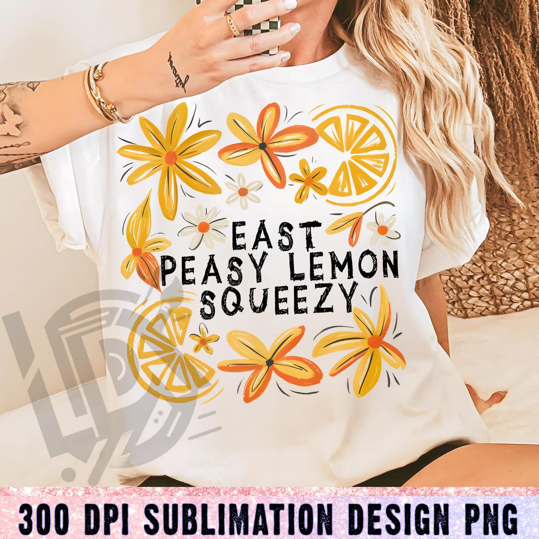 Easy Peasy Lemon Squeezy Png, Boho Floral Lemon Png, Coquette Summer ...