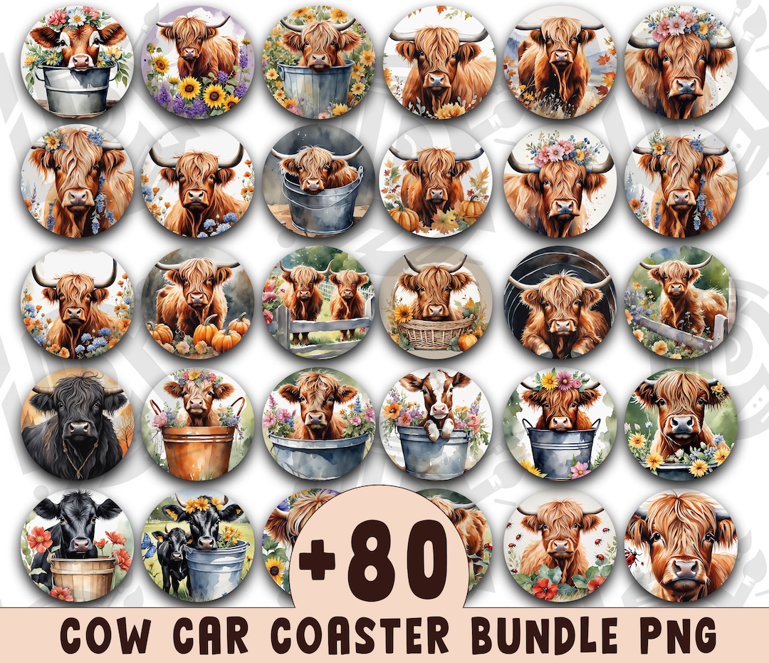 Cow Car Coaster Bundle Templates Design Bundle Cow PNG, Car Coaster ...