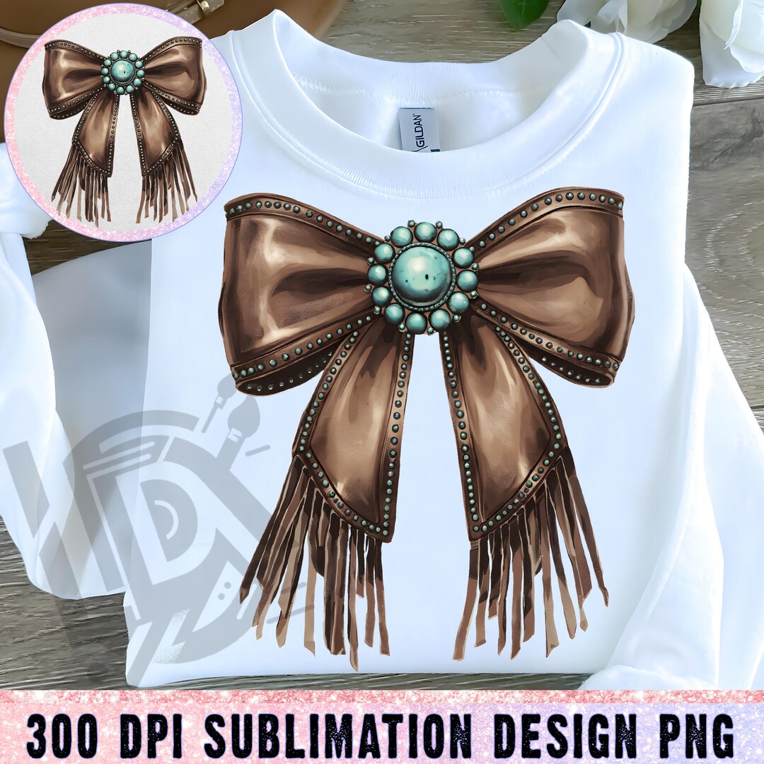Western Cowgirl Bow Png, Howdy Brown Leather Bow Png, Cowhide Bow Png ...