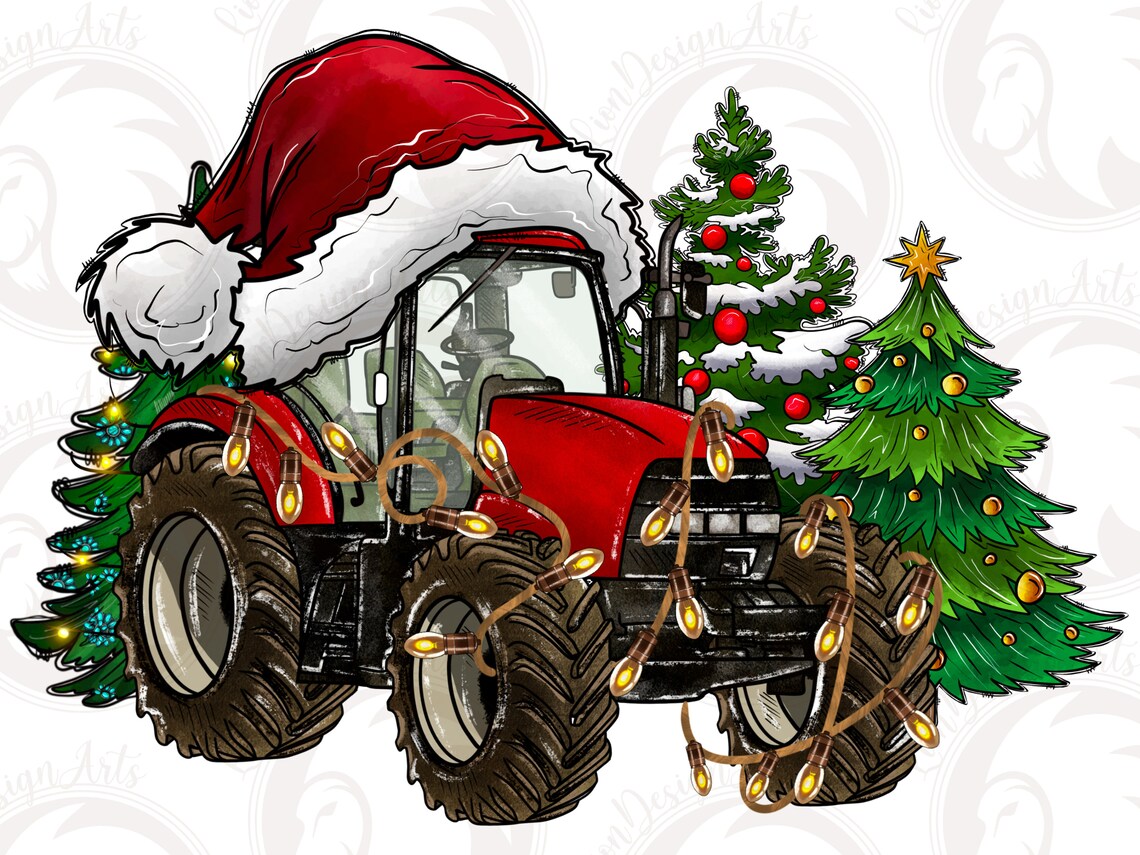 Red Christmas Tractor Png, Sublimation Design, Tractor Png, Farm ...