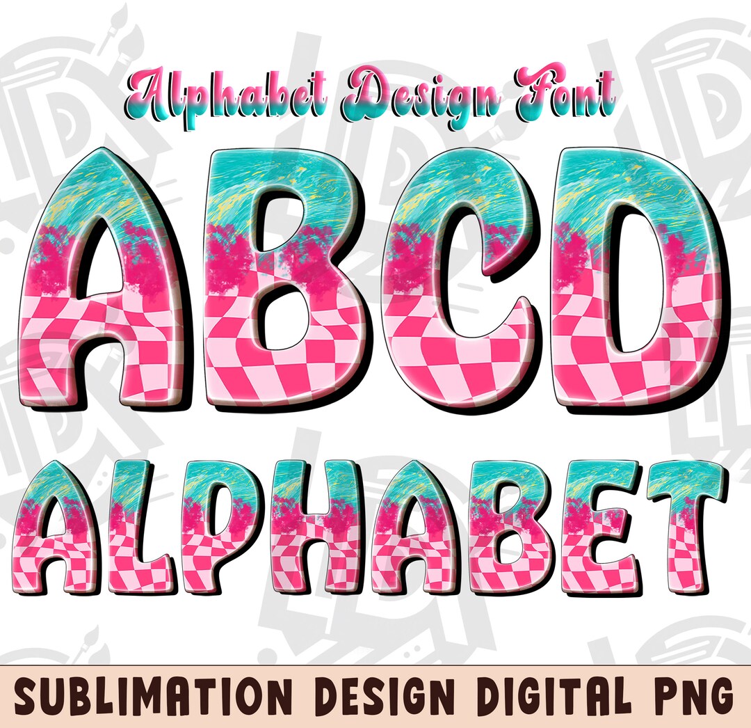 Doodle Alphabet Bundle, Checkers Pattern Alphabet PNG, Turquoise ...
