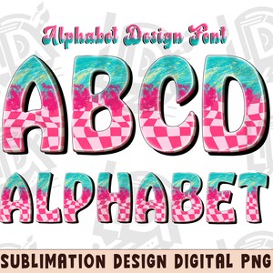 Doodle Alphabet Bundle, Checkers Pattern Alphabet PNG, Turquoise ...