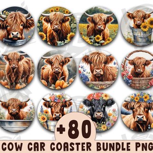 Cow Car Coaster Bundle Templates Design Bundle Cow PNG, Car Coaster ...
