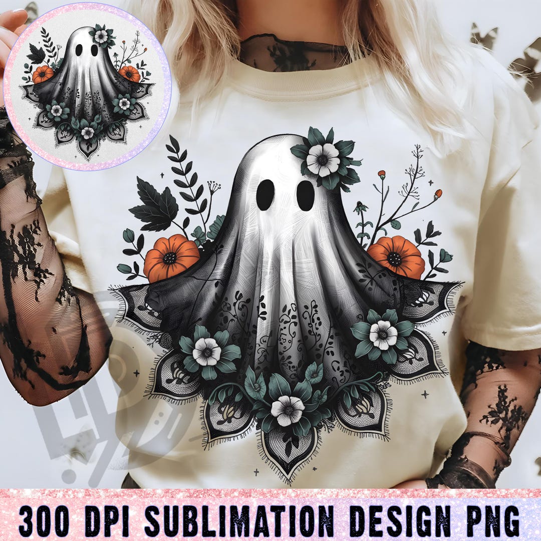 Lace Ghost PNG, Sublimation Design Download, Black Lace Ghost With ...