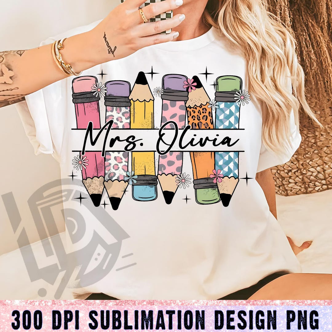 Retro Pencil Teacher Name Custom Design, Custom Name of Teacher Png ...