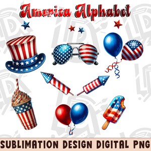Patriotic Alphabet Png, 4th of July Alphabet Png, Doodle Letters Png ...