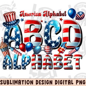 Patriotic Alphabet Png, 4th of July Alphabet Png, Doodle Letters Png ...