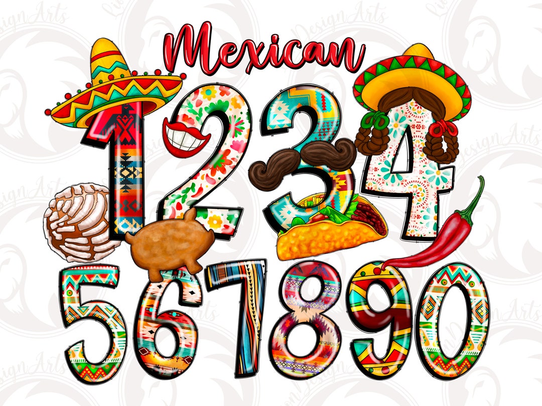 Mexican Number Png, Mexico Bundle, Mexican Doodle Letters Png, Mexican ...