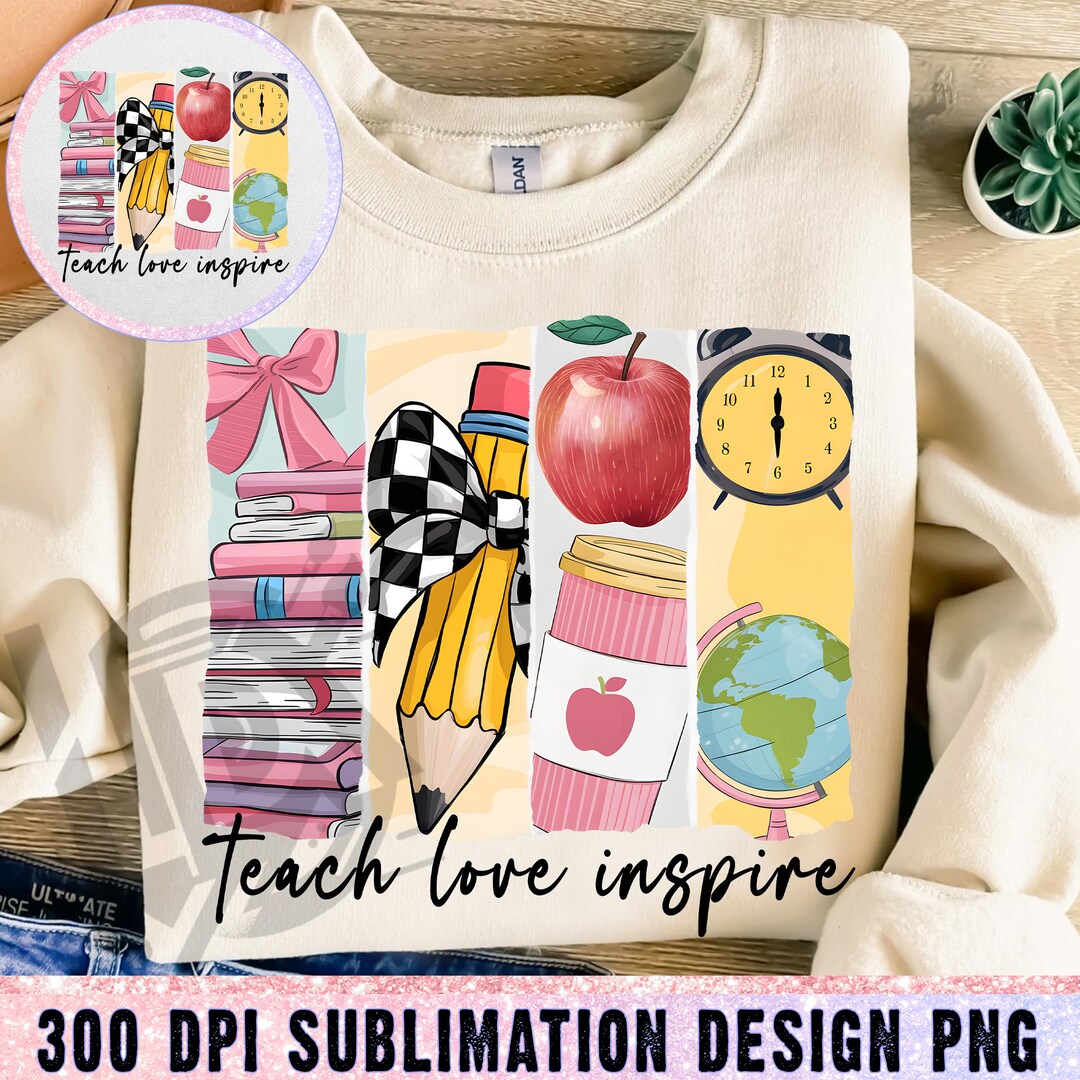 Teach Love Inspire Png, Teacher Coquette Png, Bows Teach PNG, Teacher ...