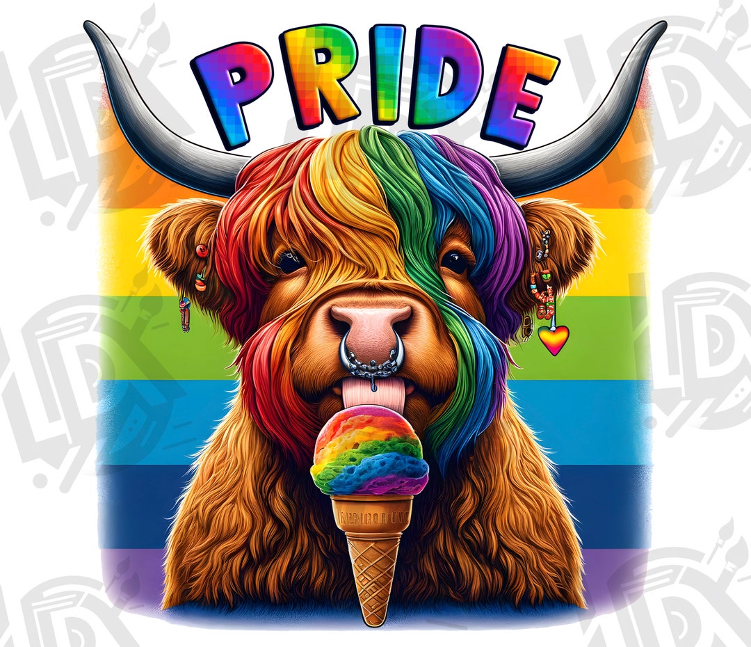 Highland Cow Pride PNG, Funny Cow Png, Pride Month, LGBTQ Png, Pride ...