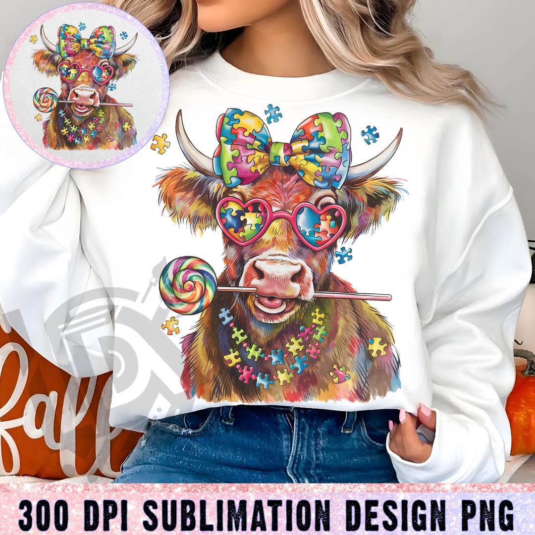 Autism Highland Cow, Autism Png, Autism Awareness Png, Coquette Bow Png ...