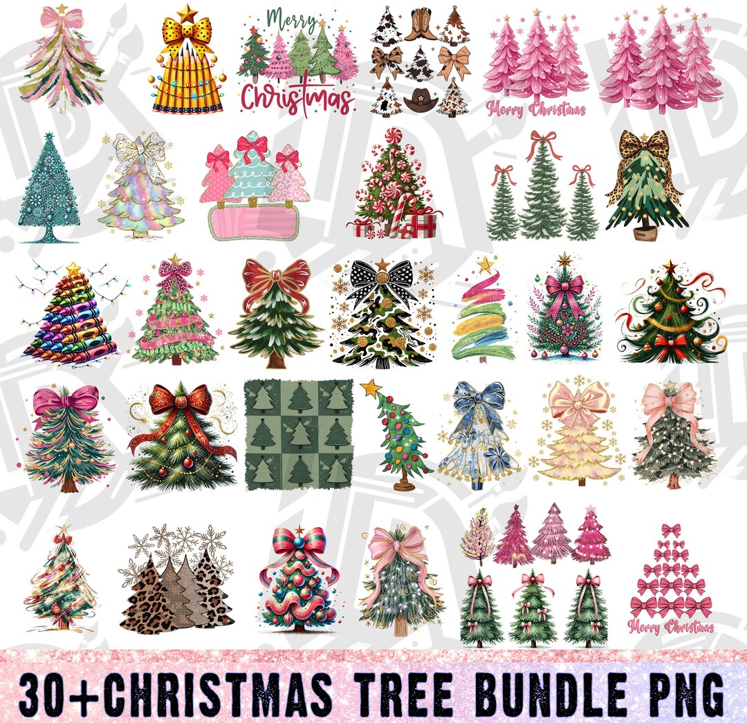 30+ Girly Christmas Tree Bundle Png, Colorful Coquette Glitter ...