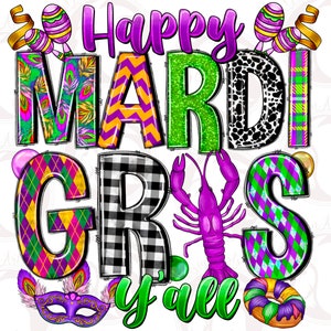 Happy Mardi Gras Y'all Png, Sublimation Design, Mardi Gras Y'all Png ...