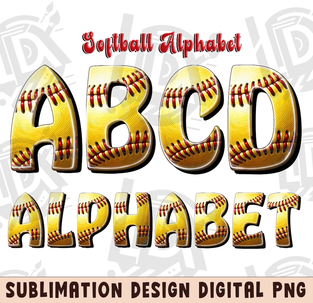 Softball Doodle Alphabet Bundle, Softball PNG Letters, Softball Design ...