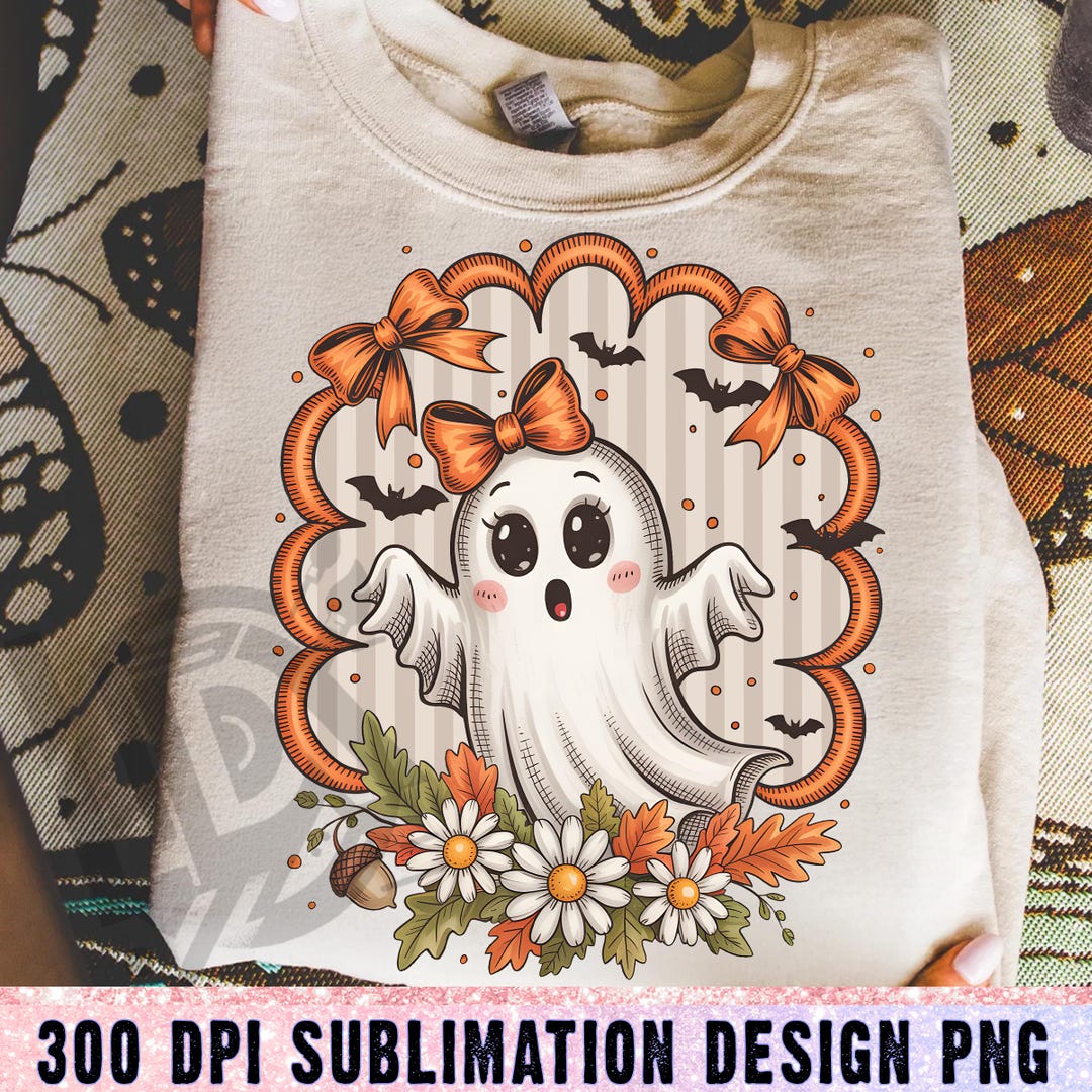 Halloween Fall Ghost Boho Png, Spooky Ghost Png, Boho Floral Fall Png ...