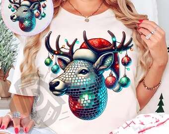 Reindeer Christmas Disco Ball PNG - Etsy