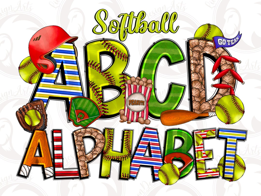 Softball Alphabet Bundle Png, Softball Png, Softball Doodle Letters Png ...