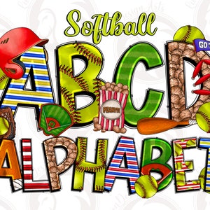 Softball Alphabet Bundle Png, Softball Png, Softball Doodle Letters Png ...