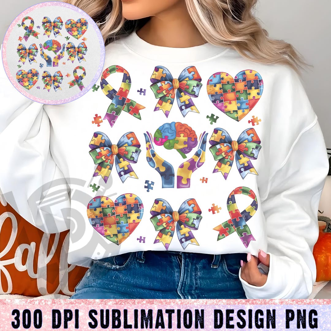 Autism Coquette Bow Png, Autism Png, Autism Puzzle Png, Sublimation ...