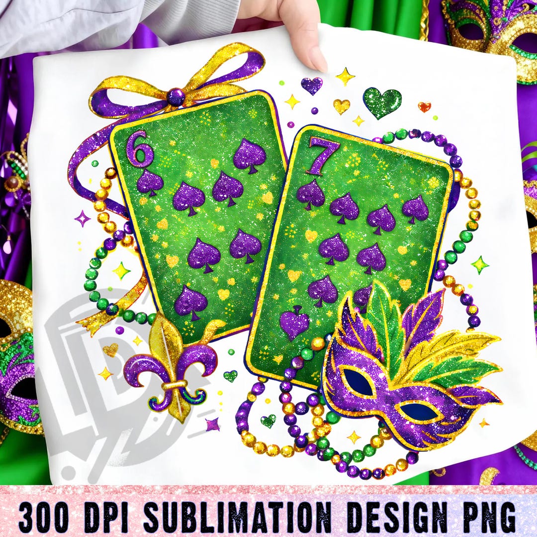 Mardi Gras Playing Cards Six Seven Png, Mardi Gras Coquette Png, Fleur ...