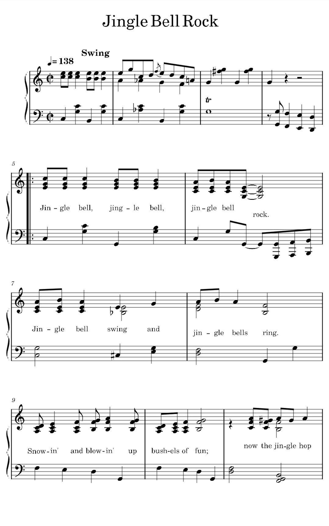 Jingle Bell Rock Piano Sheet Music Festive Christmas Songs - Etsy