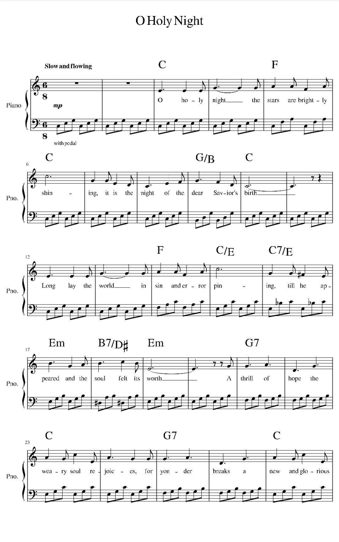 O Holy Night Piano Sheet Music Christmas Carol Solo Etsy
