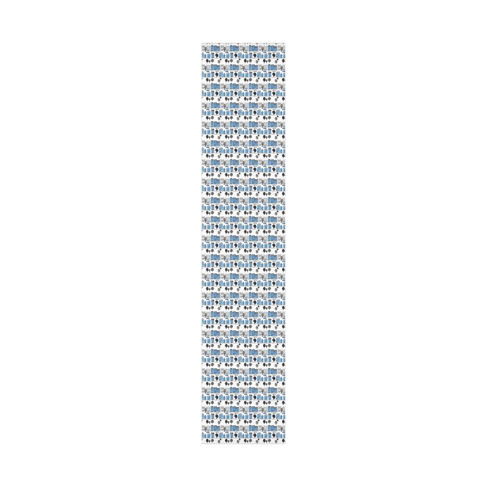 Charming Blue Houses Wrapping Paper Urban Cityscape Design for ...