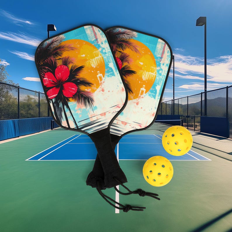 Beach Sunset Pickleball Paddle Set Vibrant Tropical Design, 2 Paddles ...