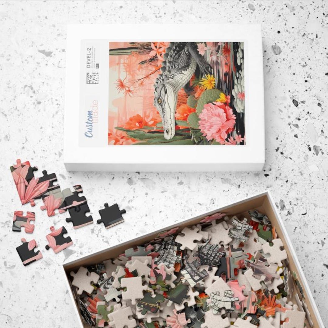 Florida Alligator Jigsaw Puzzle, Pink Green Tropical Gator, Challenging ...