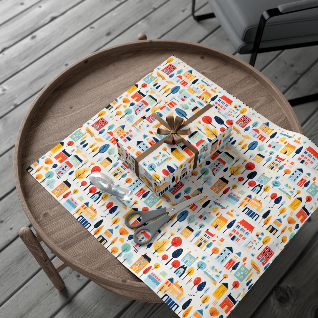 Houses Wrapping Paper Premium Holiday Gift Wrap for Birthdays and ...