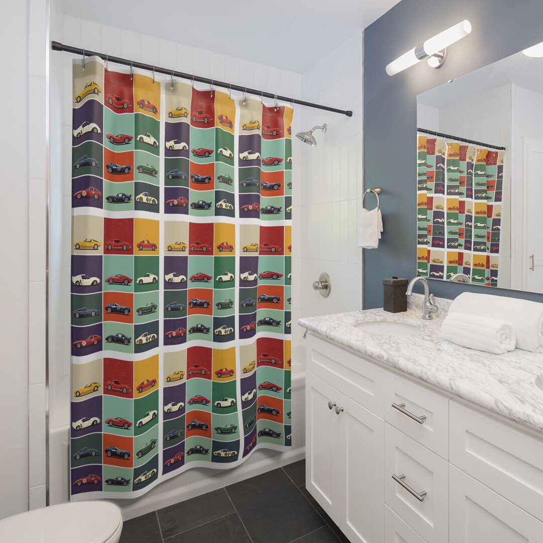 Vintage Sports Car Shower Curtain - Retro Auto Design Bathroom Decor ...