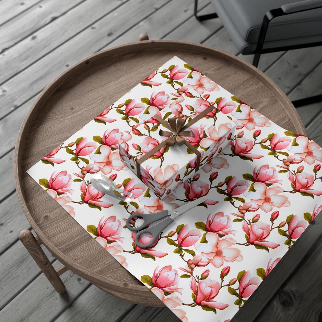 Elegant Magnolia Blossom Wrapping Paper With Springtime Bloom Design ...