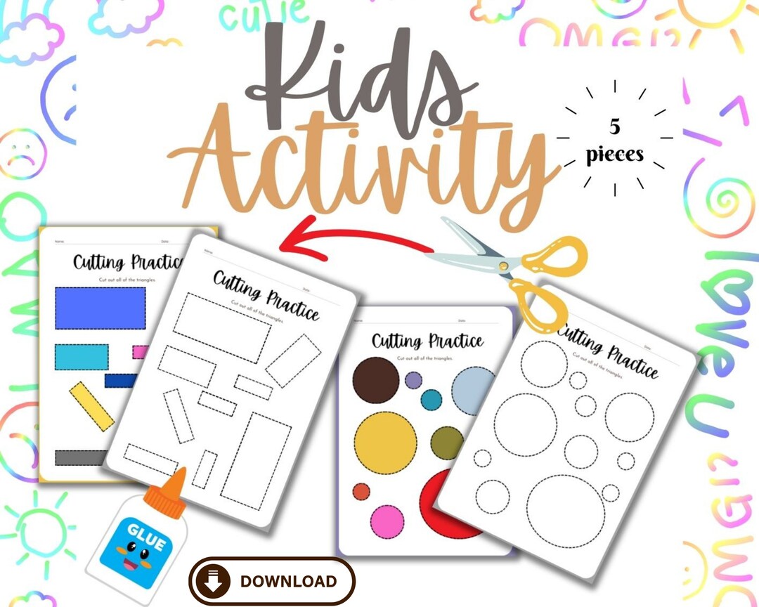 Scissor Skills Exercises: Printable Practice Sheets & Shapes Matching ...