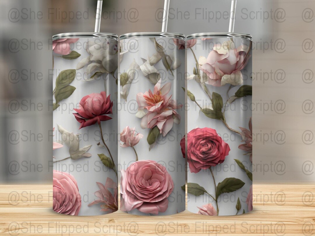 3D Floral Design Tumbler Wrap Design PNG, Springy, Straight & Tapered ...