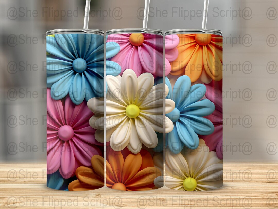 3D Floral Design Tumbler Wrap Design PNG, Springy, Straight & Tapered ...