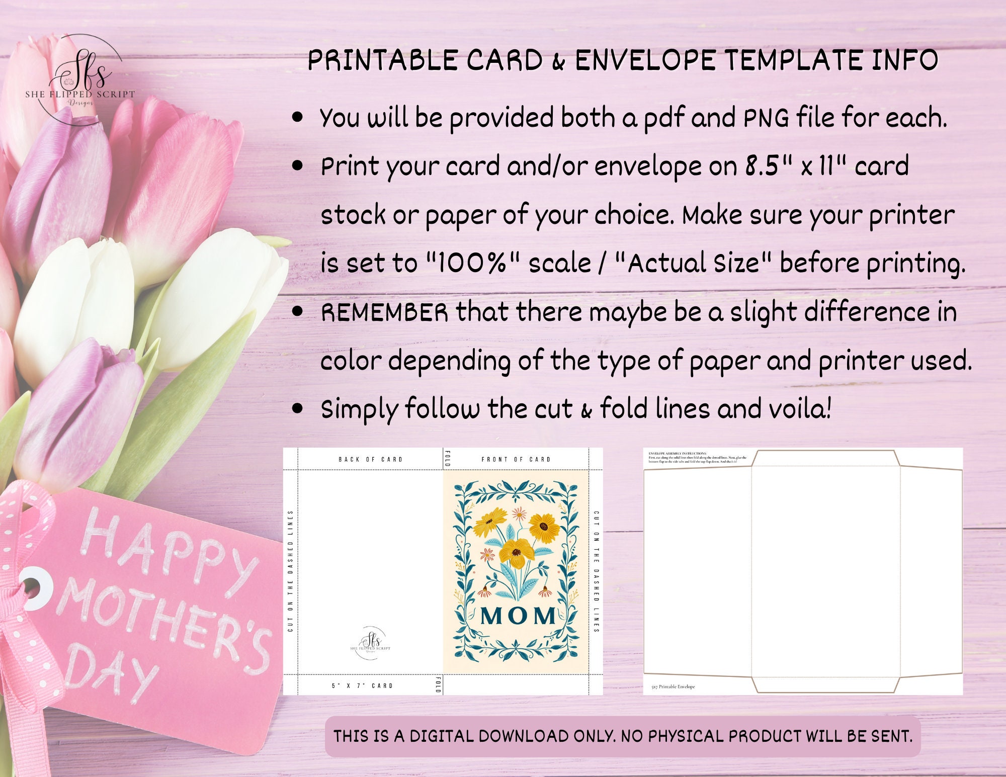 Happy Mother's Day Printable Card, Blank Inside, 5x7 Digital Download ...