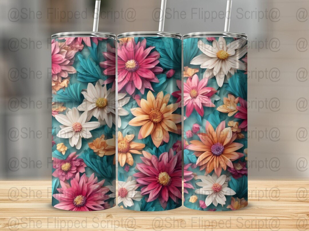 3D Floral Design Tumbler Wrap Design PNG, Springy, Straight & Tapered ...