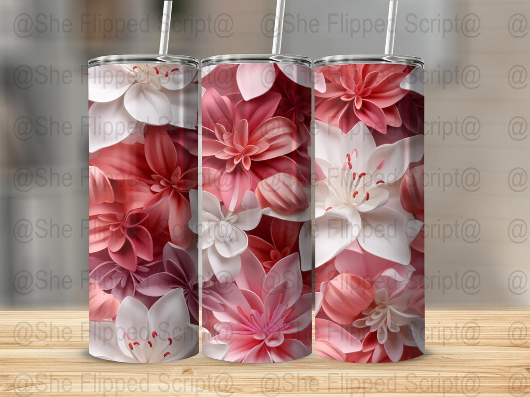3D Floral Design Tumbler Wrap Design PNG, Springy, Straight & Tapered ...