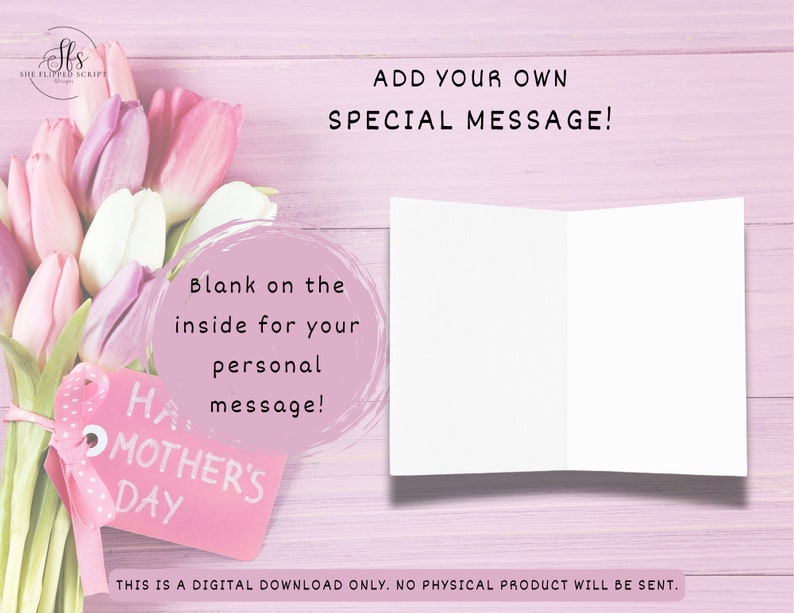 Thank You Mom Mother's Day Printable Card, Blank Inside, 5x7 Digital ...